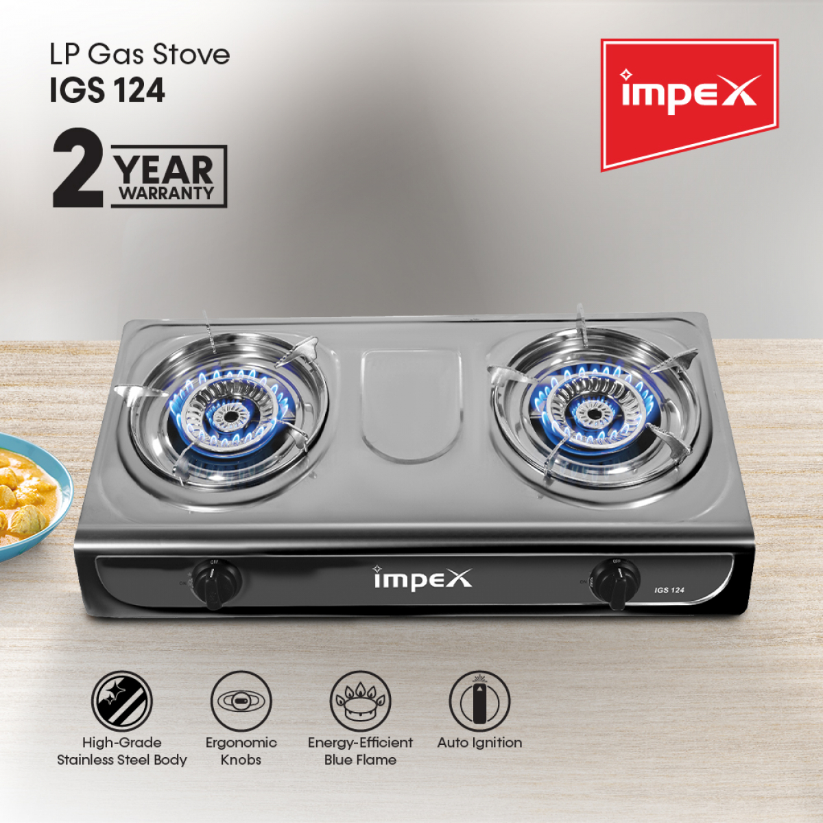Impex 2-Burner Stainless Steel LP Gas Stove | IGS 124