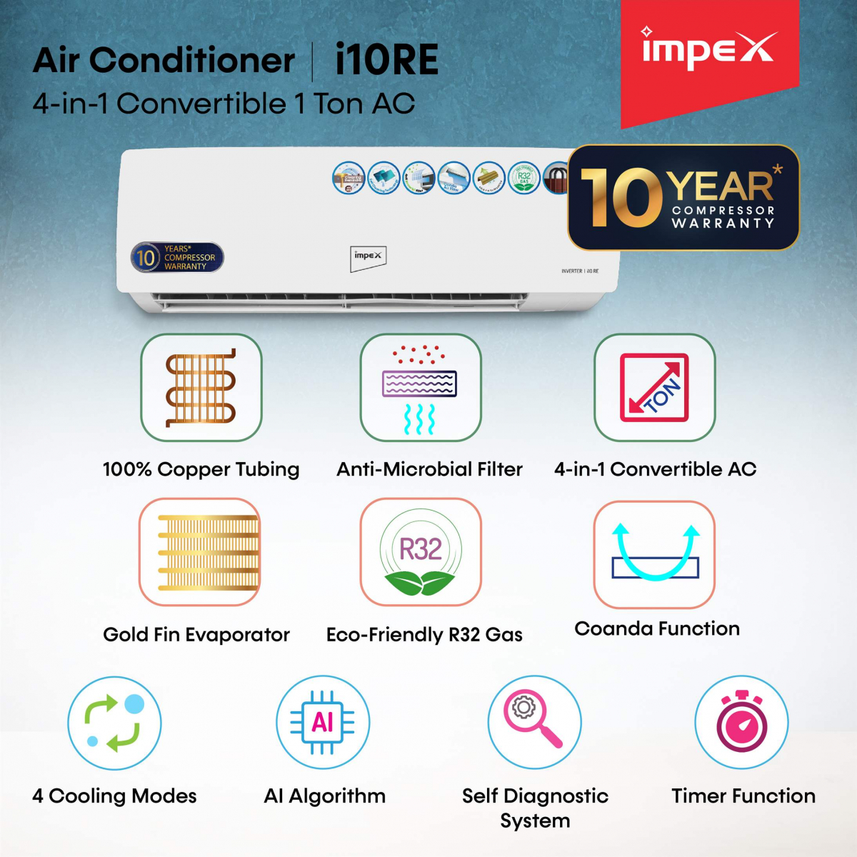 Impex i10RE | 1 Ton Room AC | Split Air Conditioners