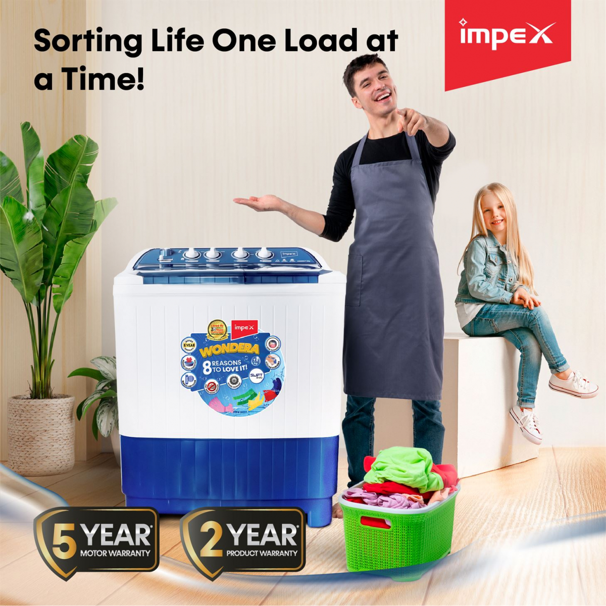 Impex WONDERA WIZ 75SABL | 7.5Kg Semi Automatic Top Load Washing Machine